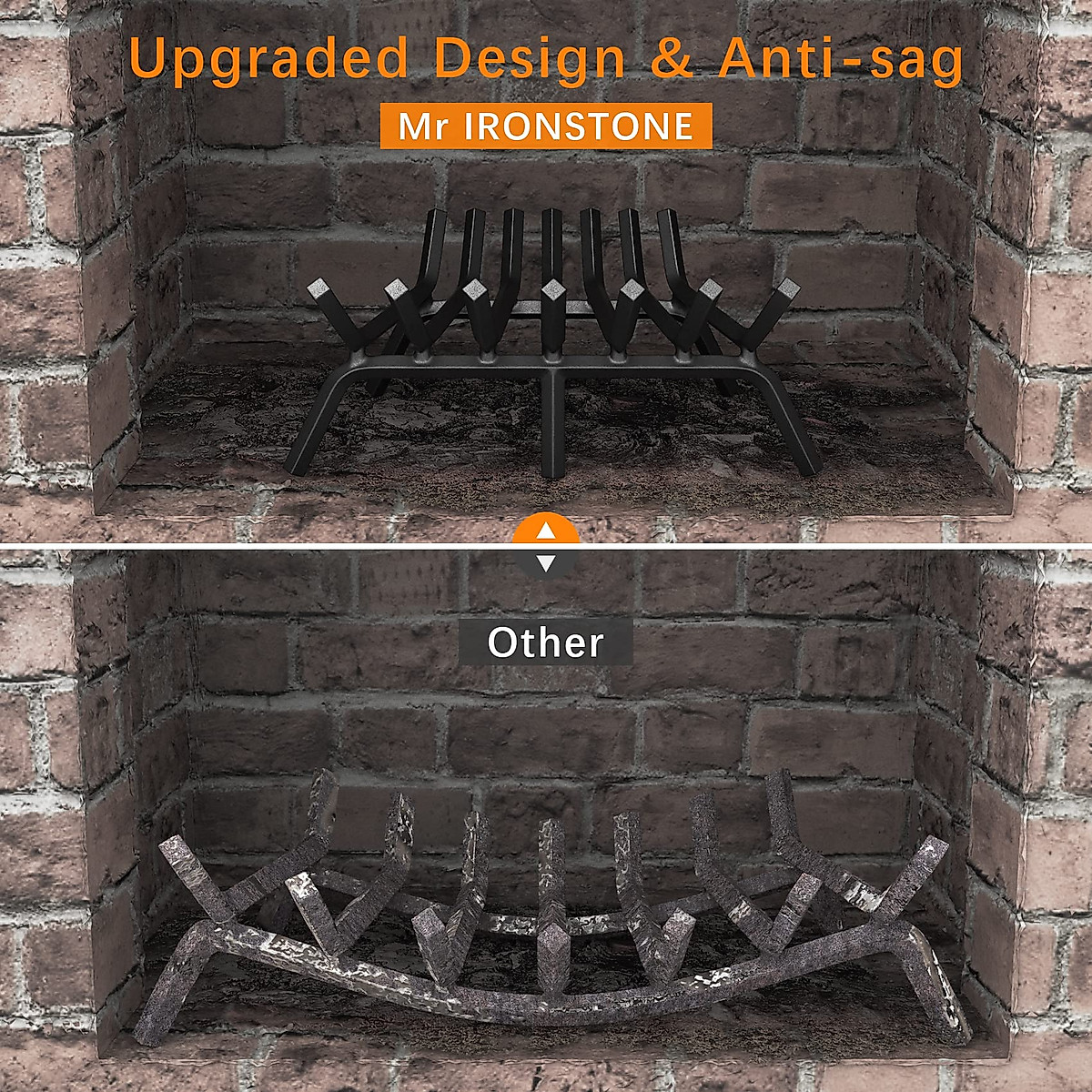 Mr IRONSTONE Fireplace Grate 21 inch Solid Steel Heavy Duty Fireplace Log Grates 3/4" Bar Grates Outdoor/Indoor Wrought Iron Burning Rack Holder