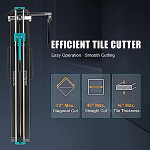 ZELCAN Manual Tile Cutter, Hard Alloy Wheel Cutter with Ergonomic Handle for Porcelain Ceramic Tiles, Laser Guided Precision, Adjustable Measurement Ruler, Anti-Skid Feet (48 inch)