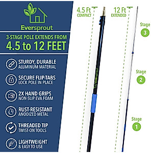 EVERSPROUT 5-to-12 Foot Boat Hook & Scrub Brush Kit (15-20 Foot Reach) | Soft-Bristle Deck Brush with Built-In Bumper Prevents Scratching | Durable Lightweight 3-Stage Extension Pole | Floating Design