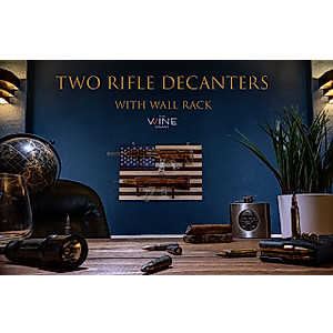2 Gun Whiskey Decanters Set AR15 and AK47 Gun Decanter 1000ml American Flag Wall Rack by The Wine Savant - Veteran Gifts, Gun Lover Gifts, Tik Tok Gun Decanter, Military Gifts