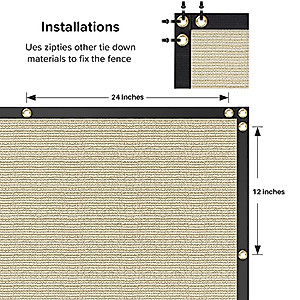INFRANGE Heavy Duty Fence Privacy Screen Windscreen Beige 5' x 12' Shade Fabric Cloth HDPE, 90% Visibility Blockage, with Grommets, Heavy Duty Commercial Grade, Cable Zip Ties Included
