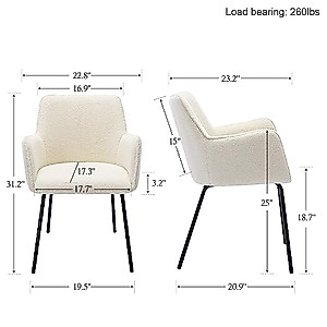 ONEVOG Boucle Dining Chairs with Arms Set of 2 with Curved Backrest, Lumbar Support Upholstered Cream Fuzzy Chair, Upholstered Dining Room Chair for Dinner, Small Spaces, Living Room Guest Arm Chairs