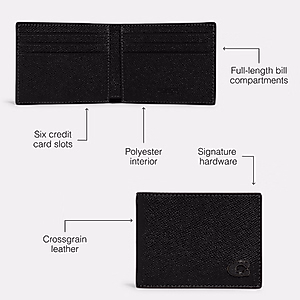 Coach Slim Billfold in Cross Grain Leather, Black, One Size