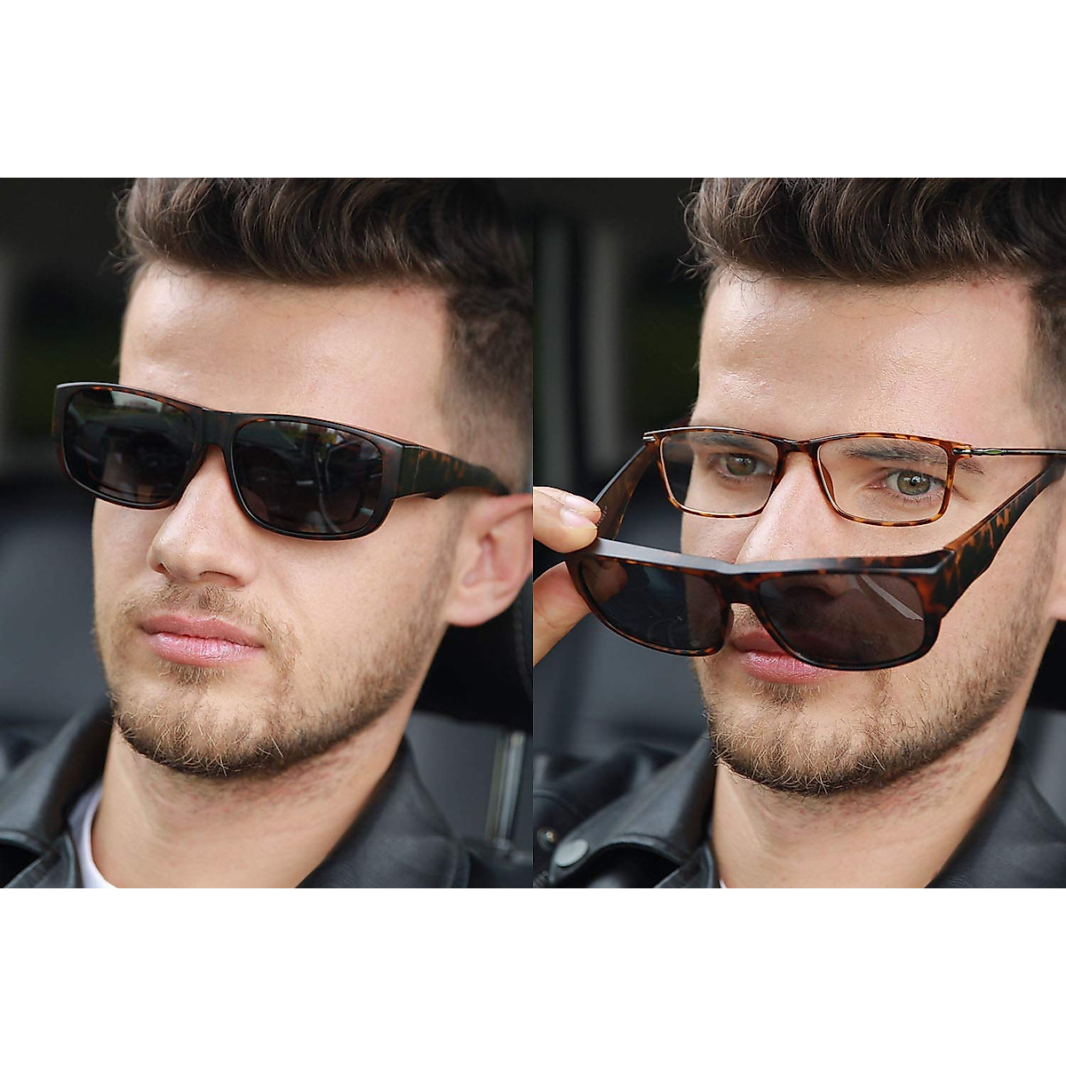 CAXMAN Polarized Fits Over Glasses Sunglasses Wear Over the Prescription Glasses Glossy Tortoise Frame Grey Lens Medium Size