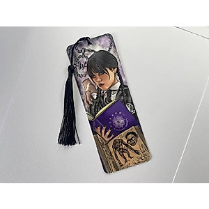 jinrio Wednesday Addams Bookmark with Tassels,Double Sided Bookmarker Excellent Party School Classroom Prize Reading Rewards,Gifts for Fans
