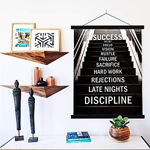 Motivational Wall Art Decor with Hanger - Inspirational Growth Positive Mindset Quotes - Office Decor Artwork Inspiring Success Affirmations - Money Hustle Pictures (Success Stairs) | 12''x16''