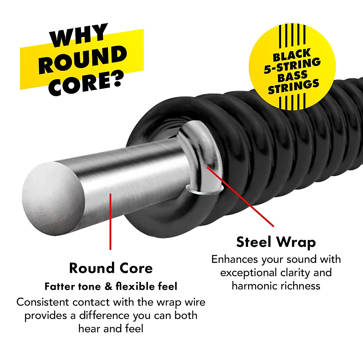 DR Strings Bass Strings, Black Beauties BASS Black Coated Nickel Plated Bass Guitar Strings on Round Core