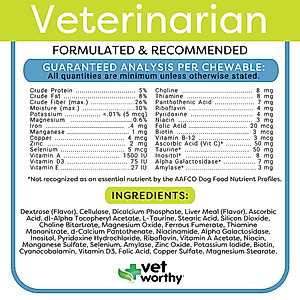 Vet Worthy Senior Multivitamin Chewable for Dogs - Antioxidants and Nutritional Support - Daily Support - Essential Vitamins, Minerals, & Enzymes- Liver Flavor Chewable for Dogs - 60 Tablets