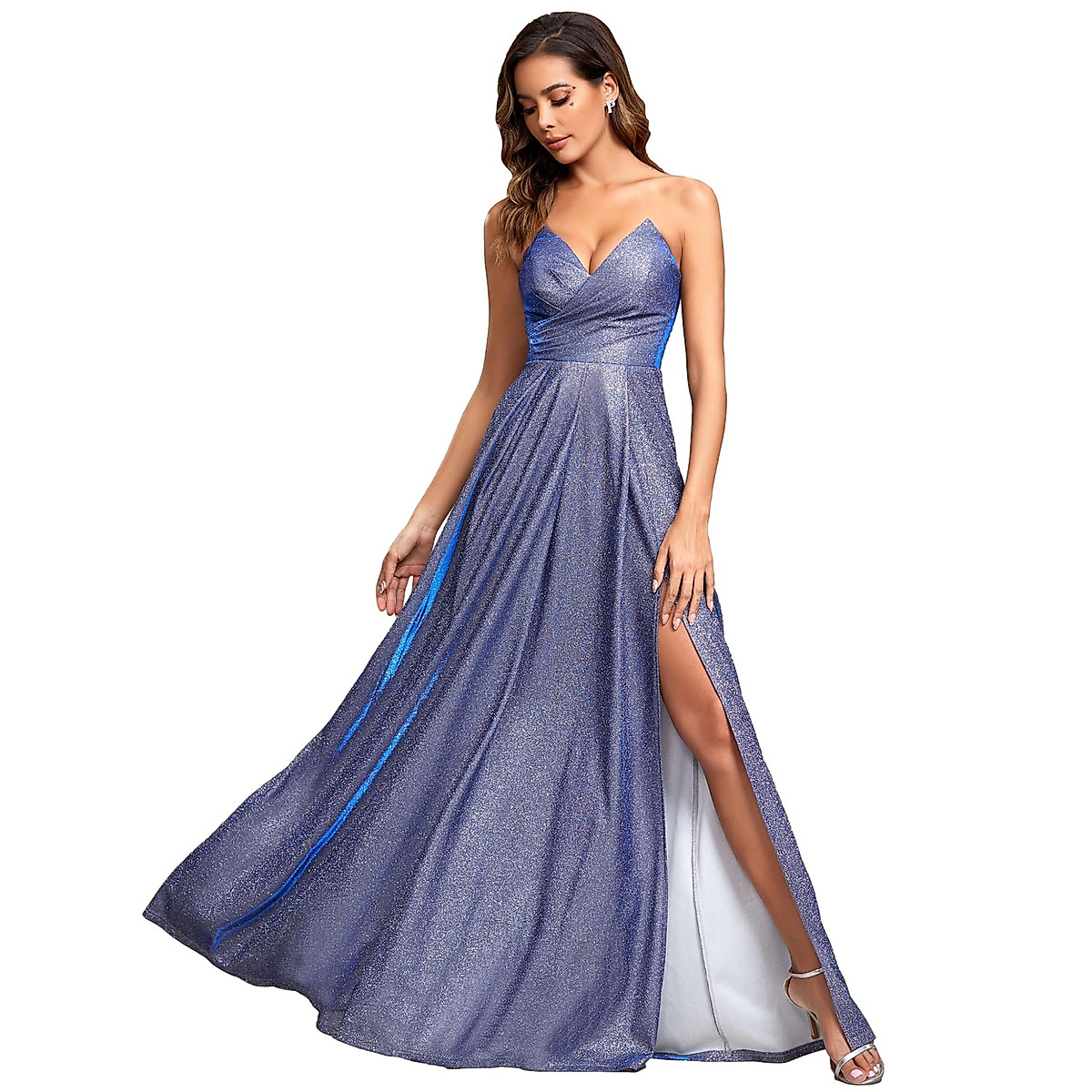 Ever-Pretty Women's Sexy Glitter High Waist Strapless Sleeveless Maxi Cocktail Dress Opal Lilac US6