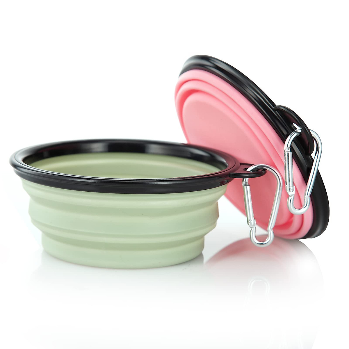 Dog Bowl Pet Collapsible Bowls, 2 Pack Collapsible Dog Water Bowls for Cats Dogs, Portable Pet Feeding Watering Dish for Walking Parking Traveling with 2 Carabiners (Small, Fairy Pink+Sprout Green)