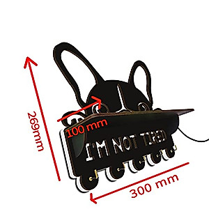 The Geeky Days Dog Puppy Key Holder for Wall, Boston Terrier I am Not Tired Wood Wall Mounted Hat Coat Rack with Mail Medal Organizer Shelf, 5 Metal Hooks Hanger, for Closet Door Hanging