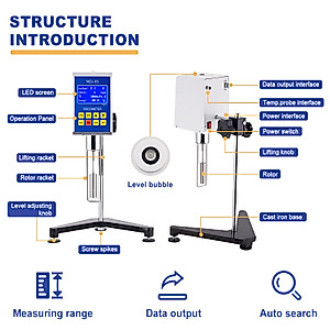 Saladulce Digital Rotary Viscometer, NDJ-8S Viscosity Meter Tester with Data Output,10-2,000,000 mPa.s Fluidmeter ±3% 100-240V