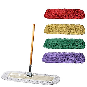 24 Inch White Dust Mop with Wood Handle and 24 Inch Dust Mop Refill Bundle - 1 Mop Sets and 4 Refills