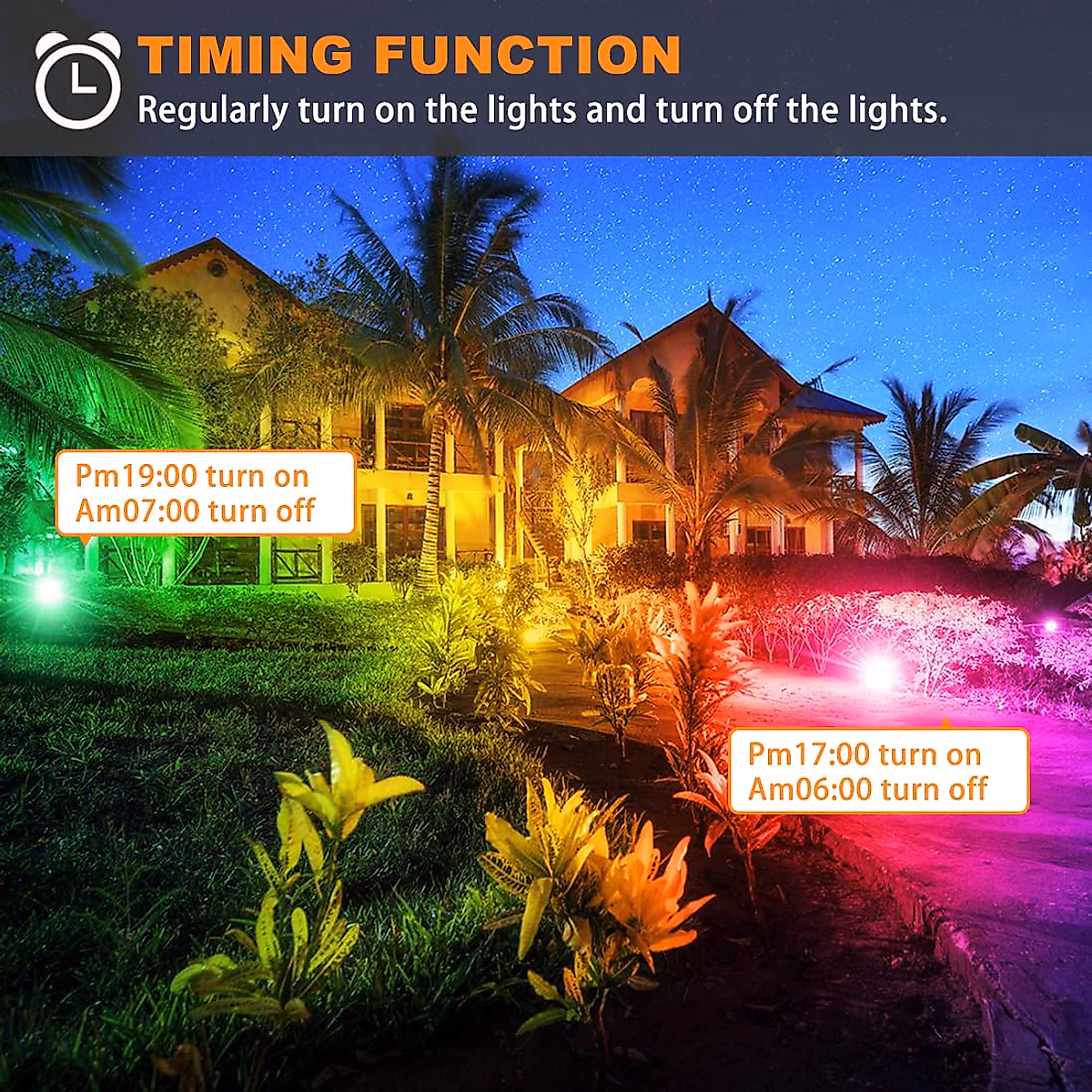 LED Flood Light Outdoor 800W Equivalent 8000LM RGB Landscape Light Controlled by BRmesh APP , No Remote, DIY Scenes - Timing - 5700K Daylight White - Color Changing Uplight, IP66 US Plug MELPO(4 Pack)