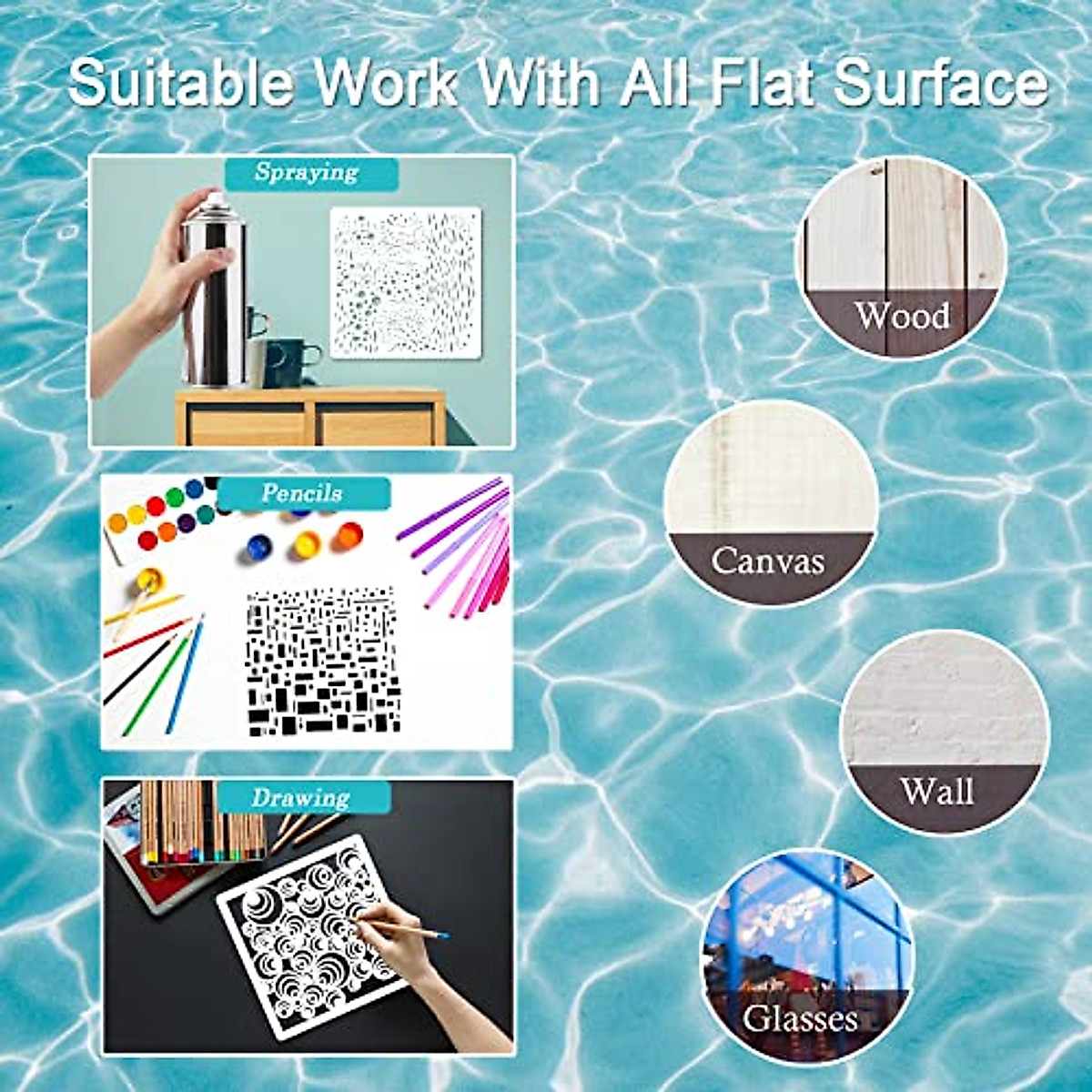 14 Pcs Layering Mixed Media Stencils Leopard Diamond Spirals Cubist Templates Geometric Patterns Stencils for Painting on Walls Canvas DIY Craft Scrapbooking Stamp Decor Card Making (6x6inch)