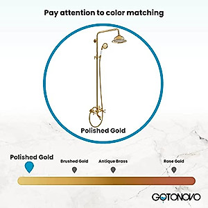 gotonovo Wall Mount Polish Gold 3 Functions Brass Exposed Shower System with 8 Inch Shower head Dual Double Cross Handles Adjustable Handheld Spray with Tub Spout Bathroom Shower Faucet Set