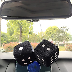 [4 DICE 2 Pack] Retro Hanging Dice for Car Mirror Black and White (Nostalgic 80’s Fuzzy Car Dice for Mirror) Plush Car Accessories (Set of 2)