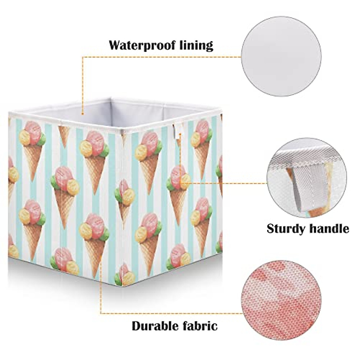 Icecreams Storage Basket Storage Bin Rectangular Collapsible Nursery Baskets Toy Storage Box Organizer for Living Room Bedroom