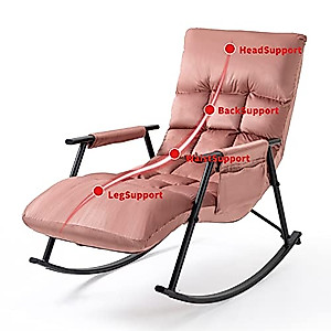 ZJhome Velvet Accent Folding Rocking Recliner Chair Nursery with Side Pocket Adjustable High Back & Foot Rest, Comfortable Upholstered Nursing Glider Rocker Armchair for Living Room, Bedroom(Pink)