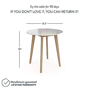 Nathan James Amalia Round Bistro Dining Table with Legs in Tan Wood Finish and Faux White Carrara Marble Top, Light Brown