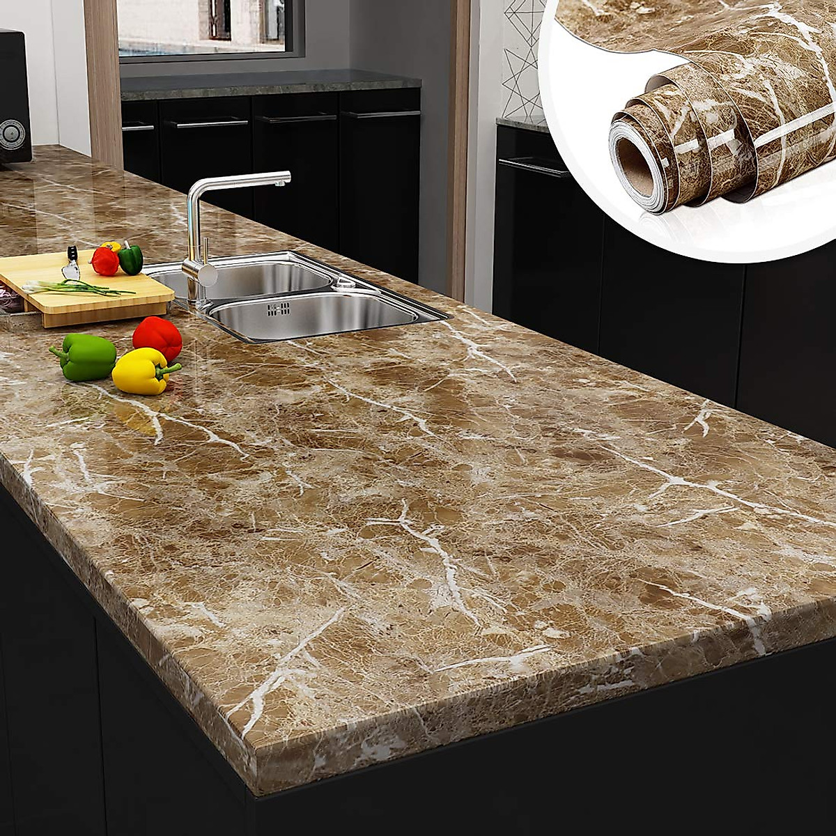 Yenhome Waterproof Contact Paper for Countertops Paper for Kitchen Counter Contact Paper Marble Wallpaper Peel and Stick Counter Top Covers for Desk 200x30 Inch Brown Marble Contact Paper for Table