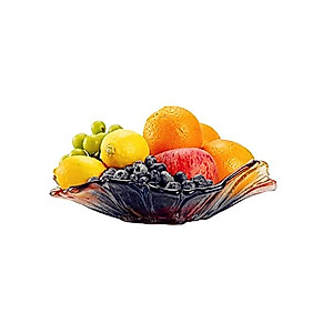 SZHQYG 11inch Diameter Crystal Glass Colorful Fruit Bowl, Multi-color Classic Tray,Tabletop for Dessert Plate Art Flower-shaped Design