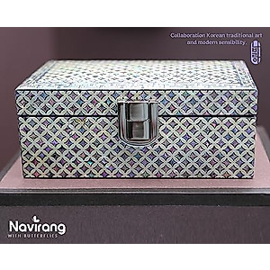 SoSHESHINES Mother of Pearl Small Jewelry Box - Premium Packaging for Gifts for Women, Thank you Gifts, Mom birthday Gifts, Korean Traditional Sea Shell Premium Handmade (FULL NACRE_Diamond)