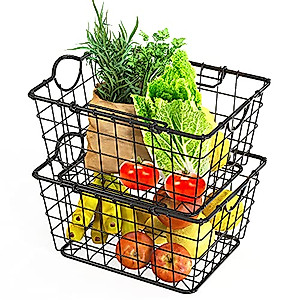 SimpleHouseware 2 Pack Stackable Single Wire Basket, (11.5 x 15 x 7.5 in)