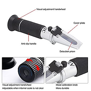 Brix Refractometer, Alcohol Refractometer Handheld 3 in 1 Visual Adjustment Handwheel with ATC for Fruit Juice for Homebrew Kit