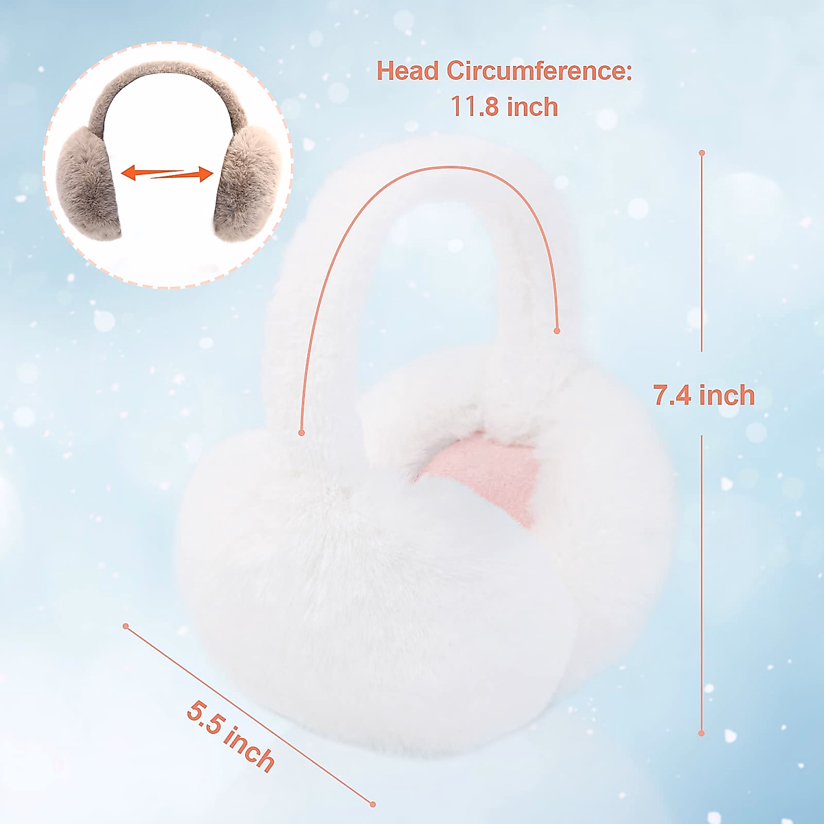 PIGBENGO Foldable Ear Muffs for Women Cold Weather Fluffy Earmuffs Winter Warm Headband Cute Slouchy Ear Warmers (Khaki)