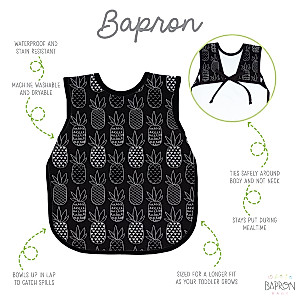 BapronBaby Pineapple Monochrome Bapron - No Neck Tie Safer Bib for Baby & Toddler - Soft Waterproof Stain Resistant - Machine Washable - Sz Preschool 3-5yrs
