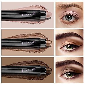 LUXAZA 3Pcs Eyeshadow Stick Set, Matte And Shimmer Creamy Brown Gold Nude Shadow Pencil, Waterproof Long Lasting Smoky Eye Makeup