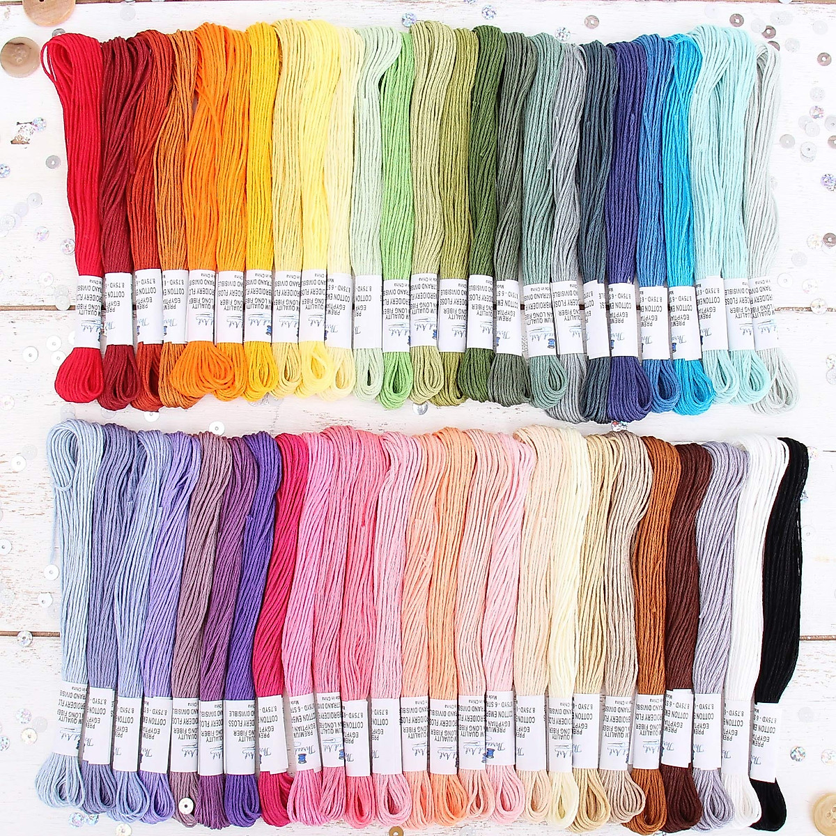 ThreadArt Huge 50 Color Premium Egyptian Long Fiber Cotton Embroidery Floss Thread Kit - Six Strand Set for Hand Embroidery, Friendship Bracelets, Cross stitch and Crafts