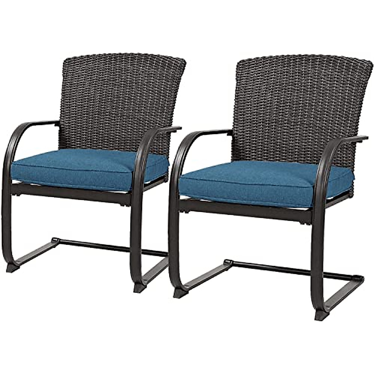 Grand patio 2 Pieces Dining Wicker Chair Set,Outdoor Dining Set,Steel Frame Rocking Chair with Cushion for Conversation for Yard,Garden,Backyard, Deck,Bistro(Peacock Blue)