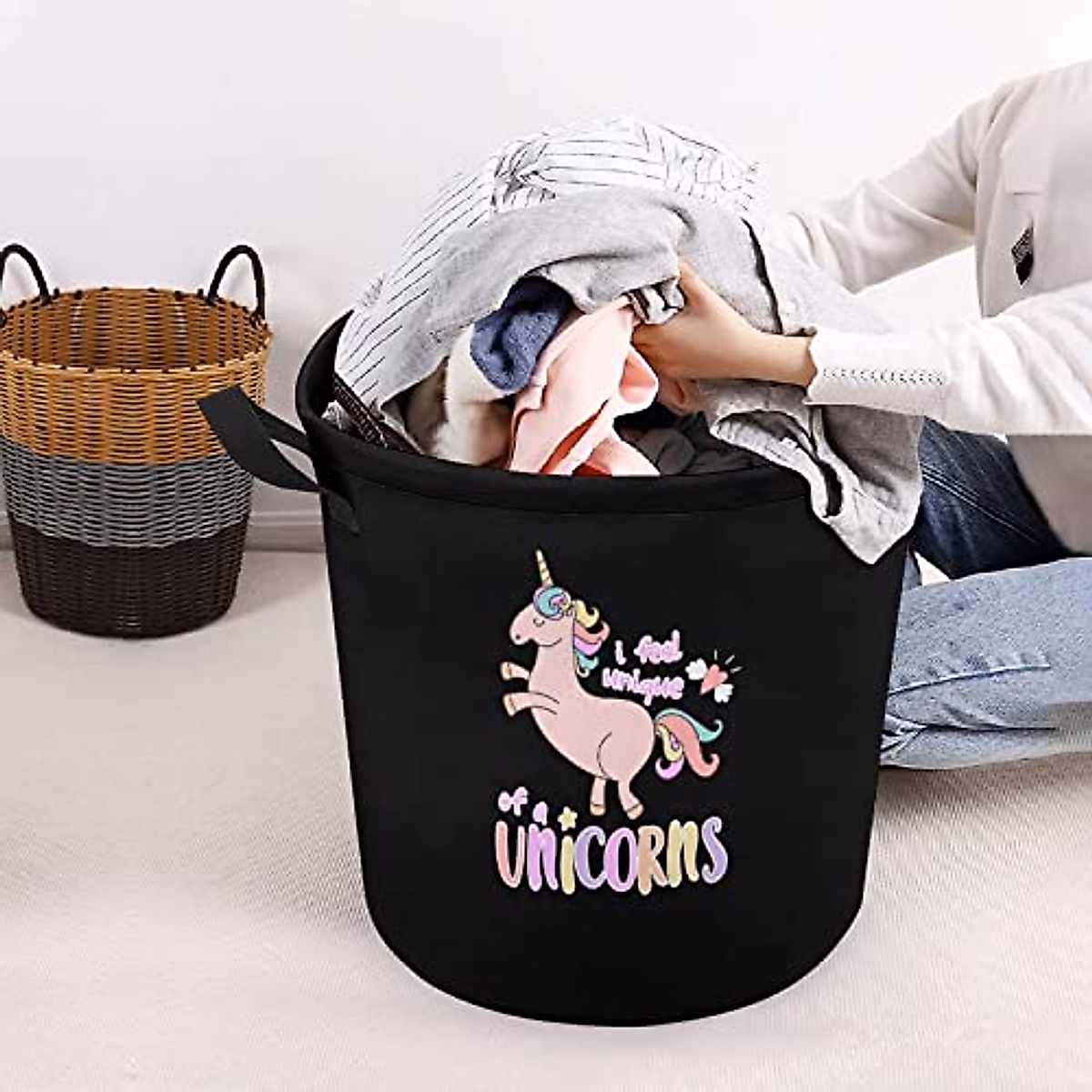 Unique Unicorn Large Laundry Basket Hamper Bag Washing with Handles for College Dorm Portable
