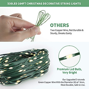 Tcamp 164FT 500 LED Christmas Lights, 8 Modes Christmas Tree Lights with Timer Memory Function, Green Wire Starry Fairy String Lights for Christmas Tree Halloween Outdoor Indoor Decor (Warm White)