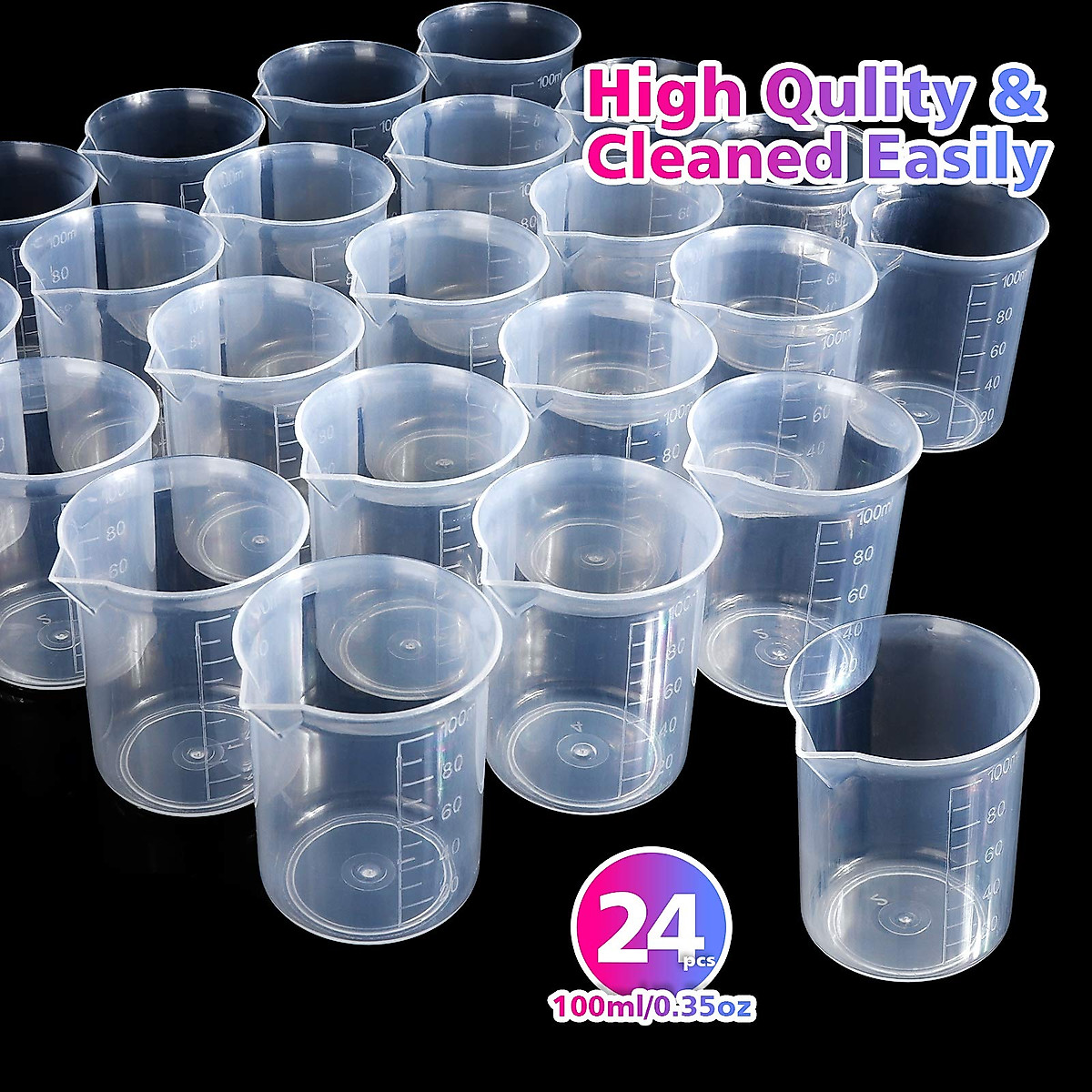 LEOBRO 24 PCS 100ml Resin Measuring Cups with 35PCS Mixing Sticks, Graduated Epoxy Resin Mixing Cups, Small Beaker, Plastic Measuring Cup for Epoxy Resin, Paint, Art Craft, Soap Candle Tumbler Making