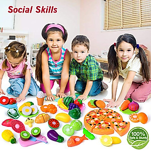 73PCS Cutting Play Food for Kids Kitchen Toys Food Cutting Fruits and Vegetables Accessories Xmas Gifts Toys for Toddlers Boys Girls with Storage Bag