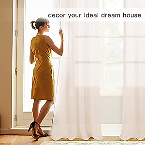 Tony's collection White Sheer Curtains 63 Inch, Rod Pocket Voile Drapes for Living Room, Bedroom, Window Treatments Curtain Panels for Yard, Patio, Villa, Parlor(34x63 Inch, White,2 Panels)