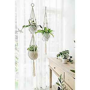 Mkono Macrame Plant Hanger Indoor Outdoor Hanging Planter Basket Cotton Rope 4 Legs 41 Inch