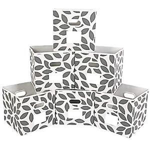 MAX Houser Fabric Storage Bins Cubes Baskets Containers with Dual Plastic Handles for Home Closet Bedroom Drawers Organizers, Flodable,Grey, Set of 6