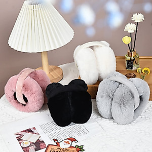 2Pack Ear Muffs For Winter Women Adjustable Fuzzy Earmuffs Foldable Fluffy Ear Warmers Faux Fur Ear Muffs For Cold Weather,Black/Pink