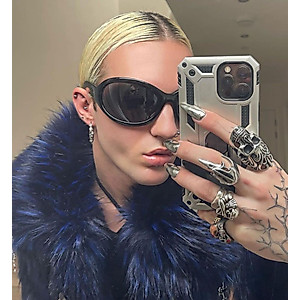 GUVIVI Oversized Fashion Sunglasses for Women Men Wrap Around Classic 90's Oval Black Sun Glasses Ladies Shades