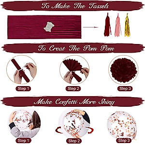 Birthday Decorations for Women, Burgundy Party Decorations with Rose Gold White Balloons Happy Birthday Banner for Bachelorette Wedding Lady 30th 40th (For All)