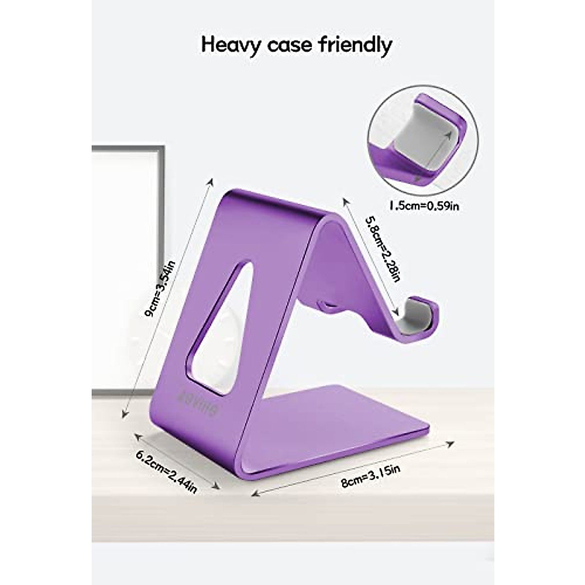 Aoviho Desktop Cell Phone Stand Phone Holder for Desk - Aluminum Phone Dock for iPhone 13 12 pro 11 X Xs max 8 7 6 6s Plus SE 5 5S Samsung All Smart Phones (Purple)