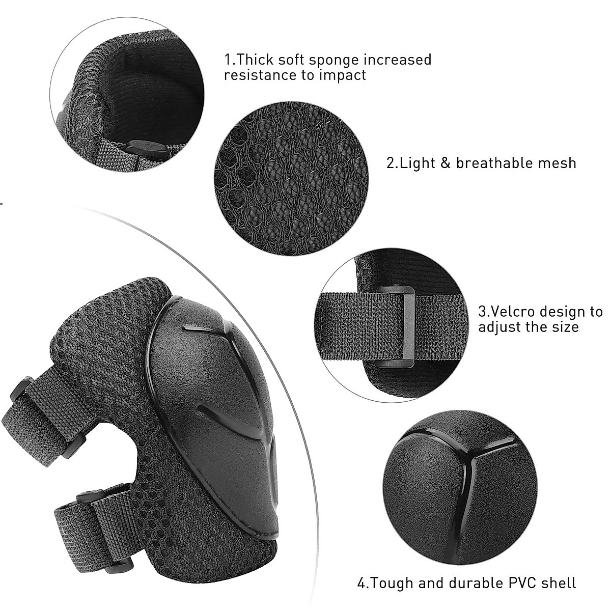 Kid's Protective Gear Set,Roller Skating Skateboard BMX Scooter Cycling Protective Gear Pads (Knee Pads+Elbow Pads+Wrist Pads),(Black)