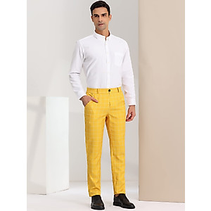 Lars Amadeus Men's Yellow Dress Plaid Pants Flat Front Printed Business Check Trousers 28 Yellow