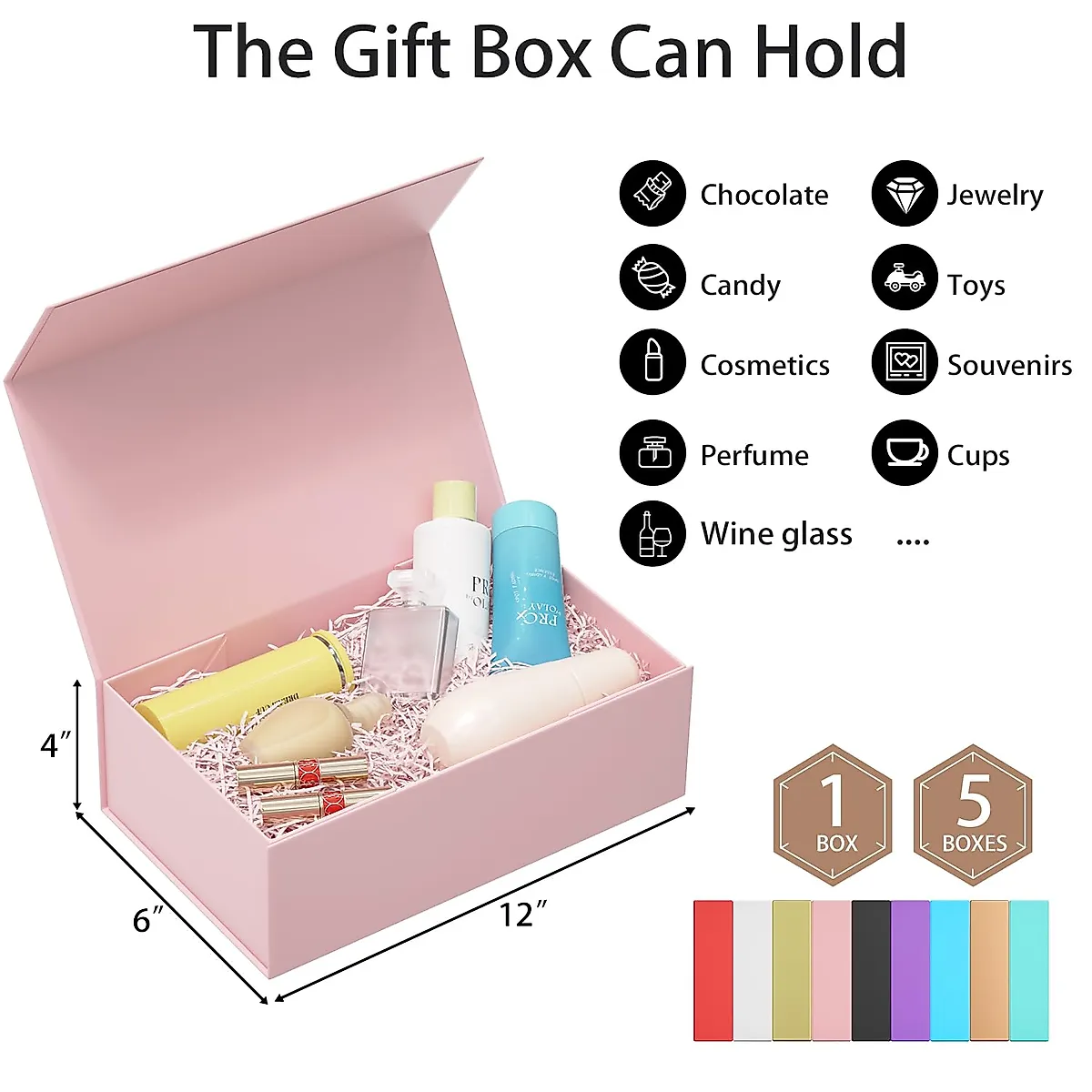 RYDDOY Pink Gift Box, 12x6x4'' Gift box for Presents with Lids Magnetic Closure Rectangle Collapsible for Bridesmaid Proposal Box, Wedding, Christmas, Halloween, Birthday Gift Packging