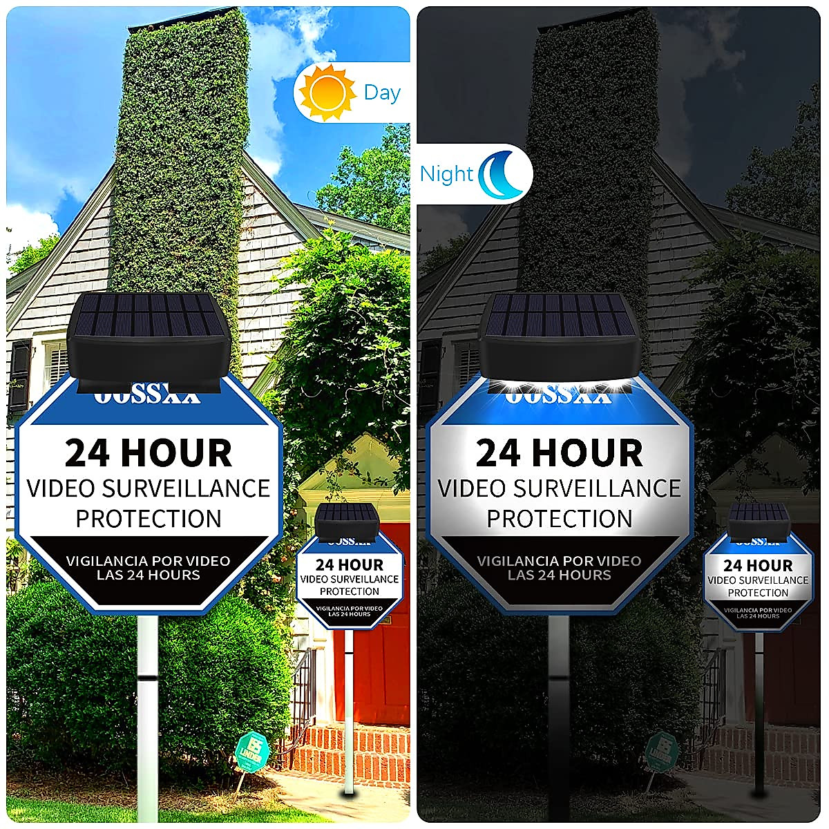 OOSSXX Solar Power Deck LED Light Clip-On Yard Security Sign Spotlight (Large Capacity Battery, Max14 Hours Working)