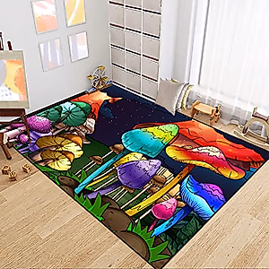 Jiospet Mushroom Rugs for Bedroom Large Cute Mushroom Rugs for Bedroom Trippy Mushroom Rugs for Bedroom Home Dining Living Room Decor Floor Mats, 5'×7'
